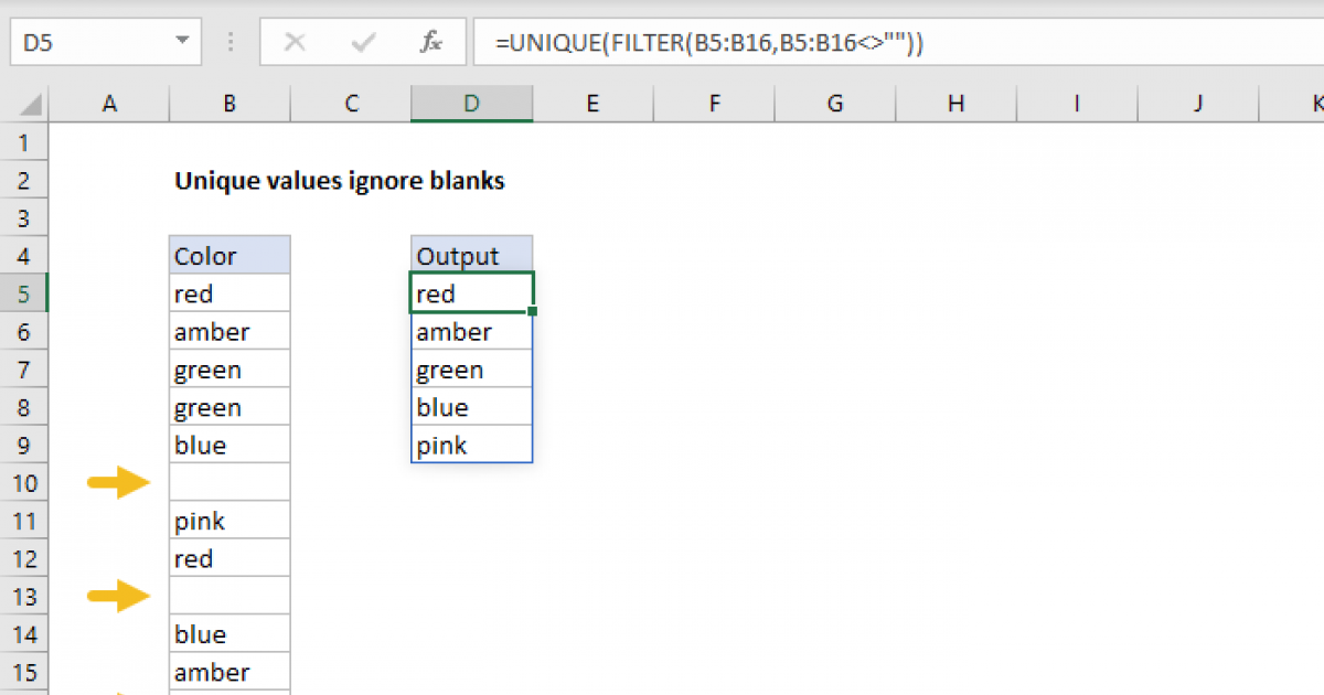 Unique Values Ignore Blanks Excel Formula Exceljet
